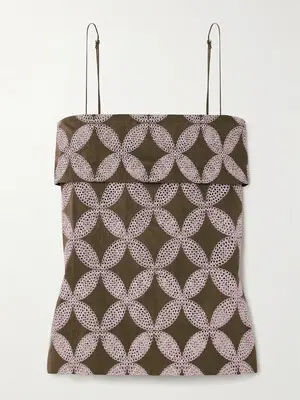 Faithfull The Brand Net Sustain Bea Broderie Anglaise-trimmed Cotton-voile Top - Brown