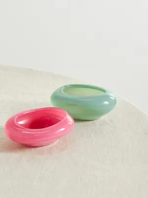 HELLE MARDAHL Candy Set Of Two Glass Pinch Dishes - Green