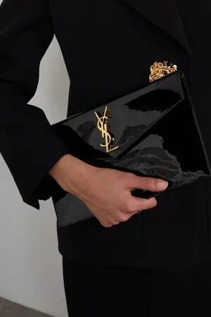 Saint Laurent Uptown Patent-leather Pouch - Black