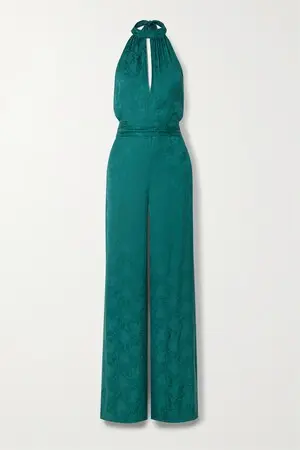 Rixo Rocky 2 Satin-jacquard Jumpsuit - Green