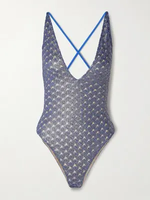 Missoni Missoni Mare Metallic Crochet-knit Swimsuit Blue