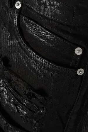 Rick Owens Distressed Metallic Coated-denim Shorts