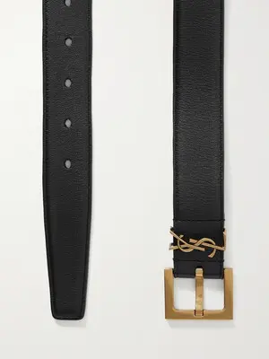 Saint Laurent Cassandre Leather Belt - Black