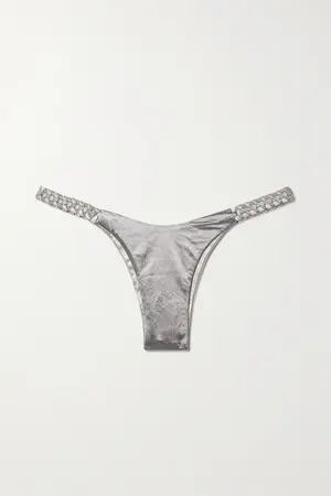 ISA BOULDER Woven Metallic Stretch-satin Bikini Briefs - Silver