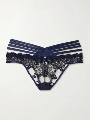 Agent Provocateur Dioni Woven Satin-trimmed Leavers Lace Briefs - Blue
