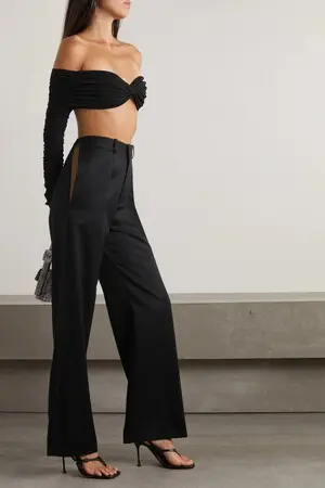 GRACE LING Cutout Wool-gabardine Wide-leg Trousers