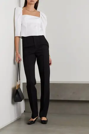 Vince Cropped Puff Sleeve Cotton Poplin Blouse