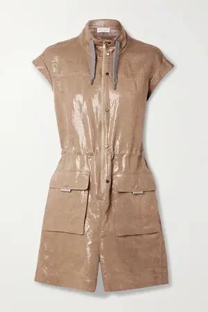 Brunello Cucinelli Metallic Linen-twill Playsuit - Brown