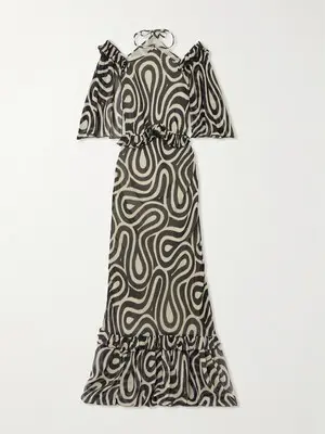 BODE Comber Ruffled Printed Silk-chiffon Maxi Dress