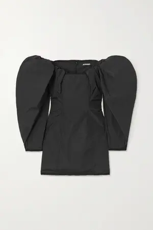 Jacquemus Off-the-shoulder Taffeta Mini Dress - Black