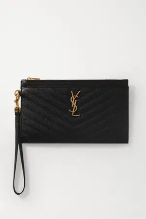 Saint Laurent Monogramme Quilted Textured-leather Pouch - Black