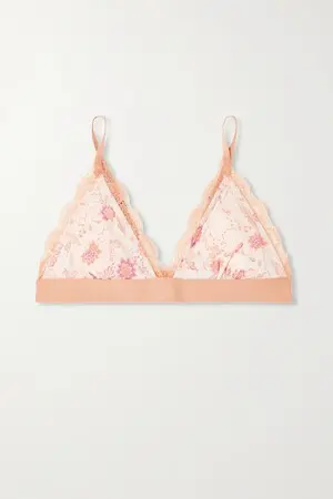 Love Stories Net Sustain Filippa Lace-trimmed Floral-print Recycled Crepe Soft-cup Triangle Bra - White