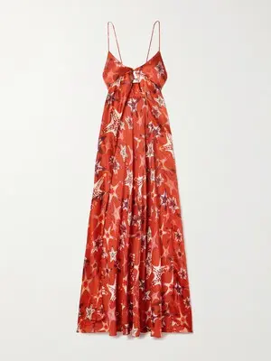 EMPORIO SIRENUSE Ariele Printed Silk-crepe Top - Orange