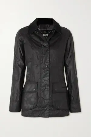 Barbour Beadnell Corduroy-trimmed Waxed-cotton Jacket