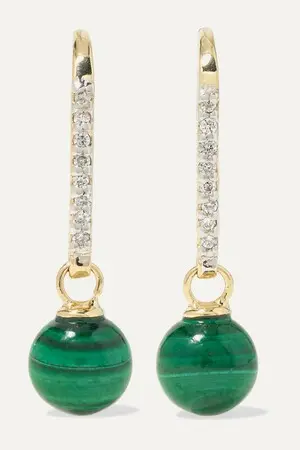 Mateo 14-karat Malachite And Diamond Drop Earrings - Gold