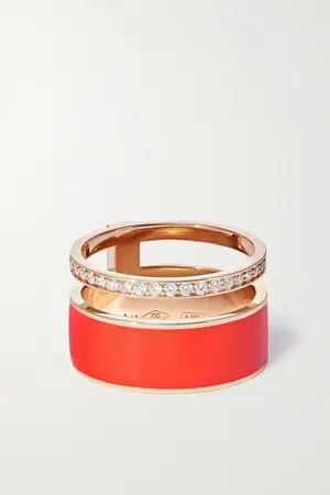 REPOSSI Berbere 18-karat Rose Gold, Lacquer And Diamond Ring - Red