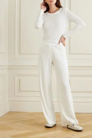 LESET Pointelle-knit Cotton-jersey Top