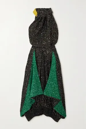 Loewe Asymmetric Cutout Sequined Maxi Dress - Black