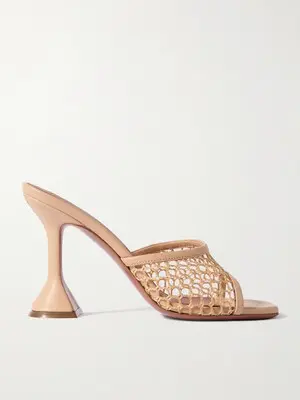 Amina Muaddi Lupita Fishnet And Leather Mules - Neutrals