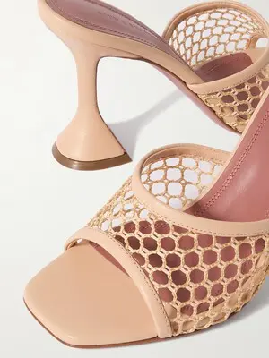 Amina Muaddi Lupita Fishnet And Leather Mules - Neutrals