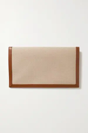 Saint Laurent Uptown Leather-trimmed Cotton-canvas Pouch - Brown