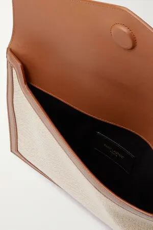 Saint Laurent Uptown Leather-trimmed Cotton-canvas Pouch - Brown