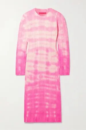 THE ELDER STATESMAN Sonar Tie-dyed Ribbed Cashmere Midi Dress - Pink