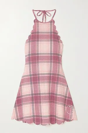 Marysia Bianca Scalloped Checked Seersucker Halterneck Tennis Dress - Pink