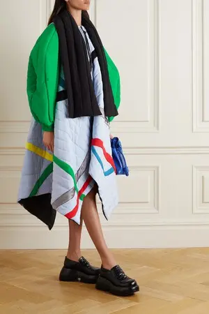 Loewe Scarf-detailed Leather-trimmed Quilted Shell Coat
