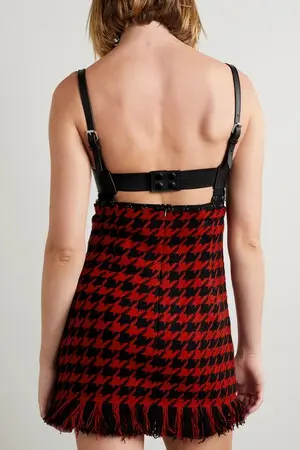 Monse Leather-trimmed Fringed Knitted Mini Dress