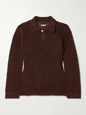 BODE Willows Crocheted Cotton Polo Shirt - Brown