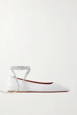 Amina Muaddi Ane Crystal-embellished Ballet Flats - White
