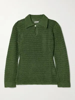 BODE Willows Crocheted Cotton Polo Shirt - Green