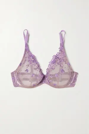 I.D. Sarrieri Net Sustain Colette Embroidered Tulle Soft-cup Triangle Bra - Purple