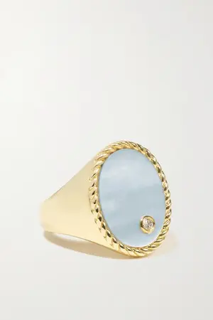 Yvonne Léon 9-karat Signet Ring With Mother-of-pearl And Diamond - Gold