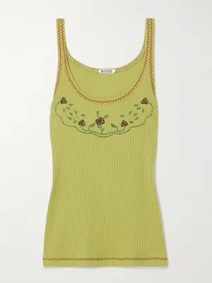 BODE Dahlia Bead-embellished Ribbed Tank