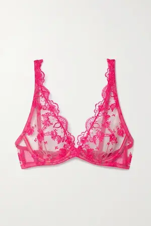 I.D. Sarrieri Net Sustain Lolita Embroidered Tulle Underwired Triangle Bra - Pink