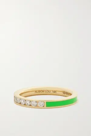 Alison Lou Linear 14-karat Diamond And Enamel Ring - Gold