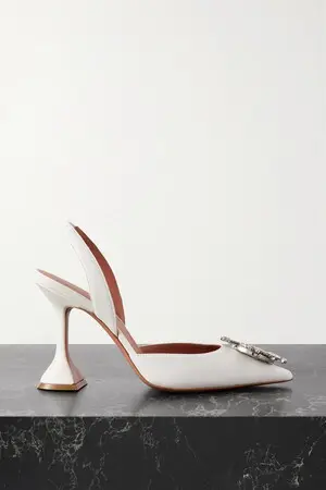 Amina Muaddi Begum Swarovski Crystal Slingback Pumps - White