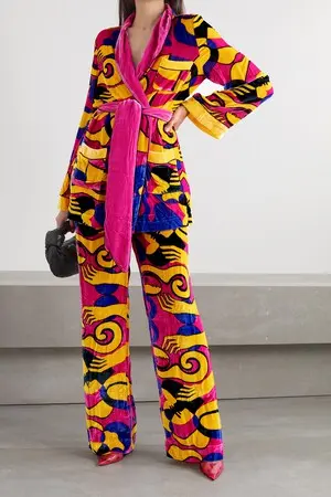 SLEEPING WITH JACQUES Net Sustain Bon Vivant Belted Printed Velvet Robe