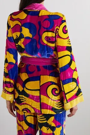SLEEPING WITH JACQUES Net Sustain Bon Vivant Belted Printed Velvet Robe