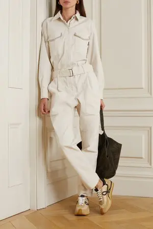 Brunello Cucinelli Belted Bead-embellished Cotton-blend Drill Jumpsuit