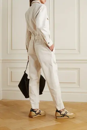 Brunello Cucinelli Belted Bead-embellished Cotton-blend Drill Jumpsuit