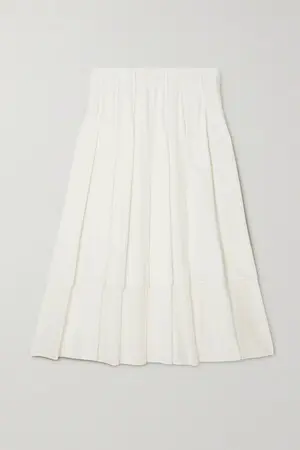 THE ROW Mirons Pleated Woven Midi Skirt