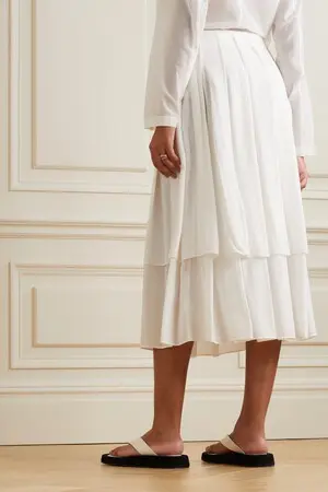 THE ROW Mirons Pleated Woven Midi Skirt