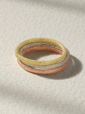 Carolina Bucci Set Of Three 18-karat Rings With Florentine Finish - Gold