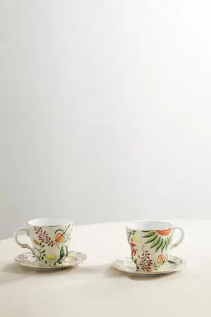 La DoubleJ Set Of Two Gold-plated Porcelain Espresso Cups And Saucers - White