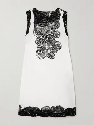JIL SANDER Guipure Lace-trimmed Organic Cotton-poplin Mini Dress - White