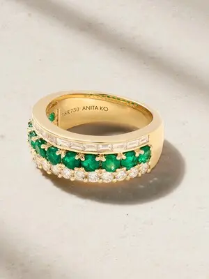 ANITA KO 18-karat Gold, Emerald And Diamond Stacked Ring - Green