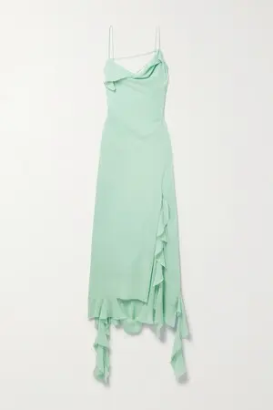 Acne Studios Asymmetric Layered Ruffled Chiffon Midi Dress - Blue